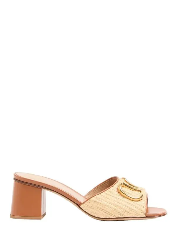Valentino Garavani Vlogo Signature Raffia Slide Sandals - Beige