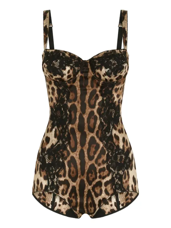 Dolce & Gabbana Leopard-print Balconette Bodysuit - Brown