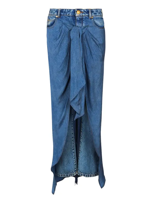 Balmain Draped Denim Skirt - Blue