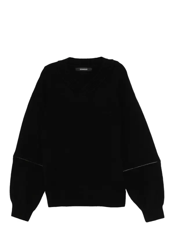 SONGZIO Ribbed V-neck Sweater - Black