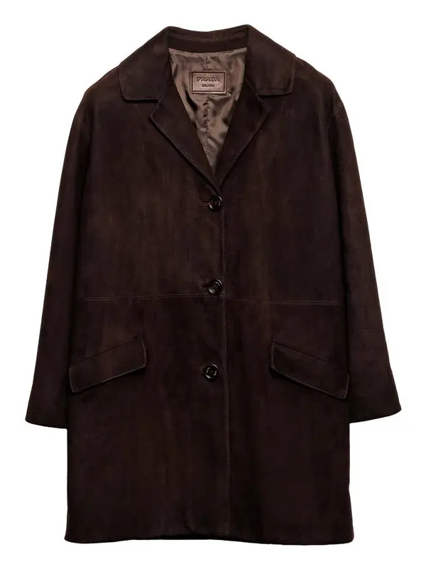 Prada Suede Coat With Notched Lapels - Brown