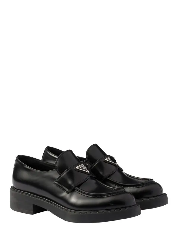 Prada Chocolate Brushed Leather Loafers - Black