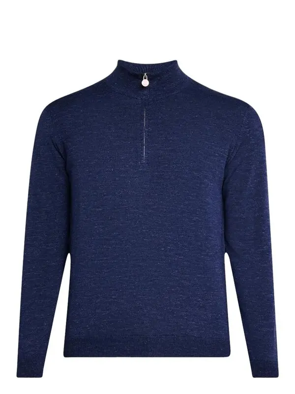 Kiton Silk, Cashmere And Linen Half-zip Sweater - Blue