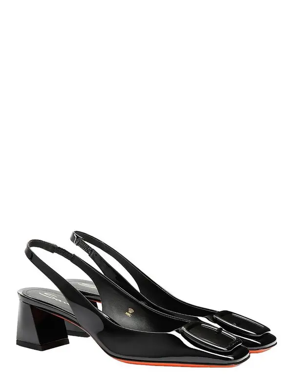 Santoni Patent Leather Mid-heel Slingback Pumps - Black