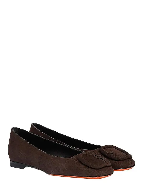 Santoni Maya Suede Ballerina Flat - Brown