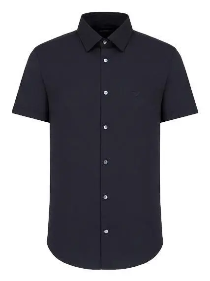 Emporio Armani Short-sleeved, Stretch Nylon-blend Shirt - Navy