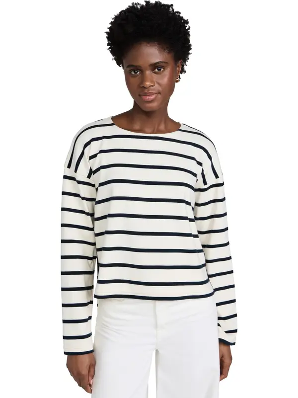LA LIGNE Breton Long Sleeve Tee - Ecru/navy
