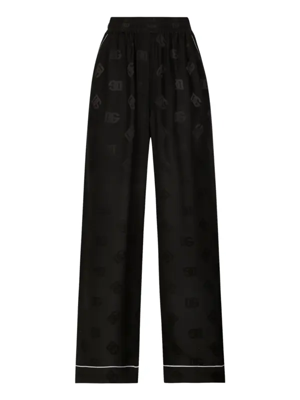 Dolce & Gabbana Silk Satin Jacquard Pajama Pants With All-over Dg Logo - Black