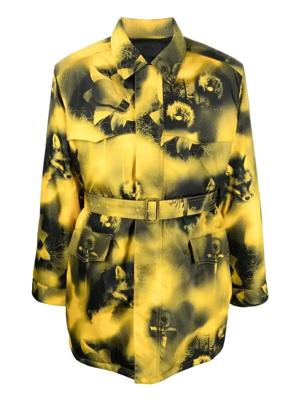 Prada Re-nylon Printed Parka Coat - Yellow