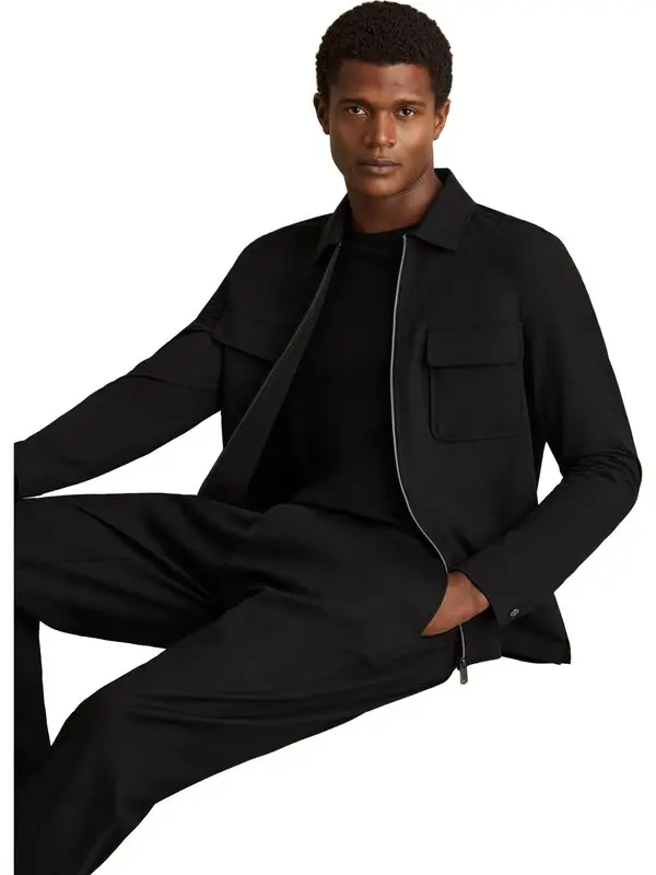 REISS Ascend Technical Zip-through Overshirt - Black