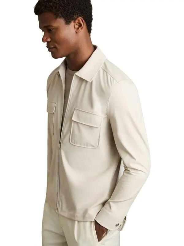 REISS Ascend Technical Zip-through Overshirt - Stone