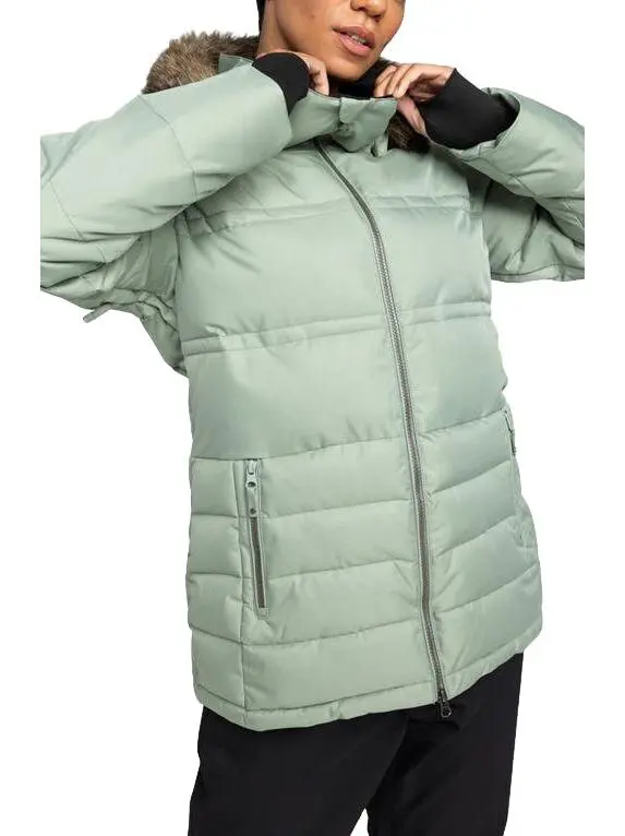 Roxy Quinn Insulated Puffer Coat With Faux Fur Trim - Gjn0