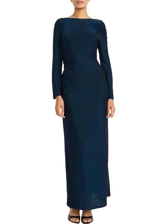 Maggy London Metallic Long Sleeve Gown - Navy
