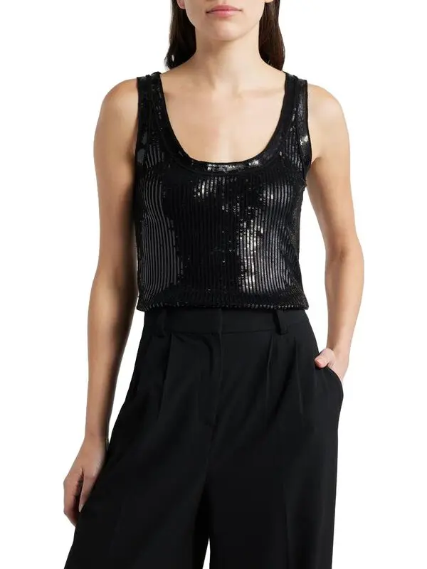 Kobi Halperin Isla Sequin Tank Sweater - Black