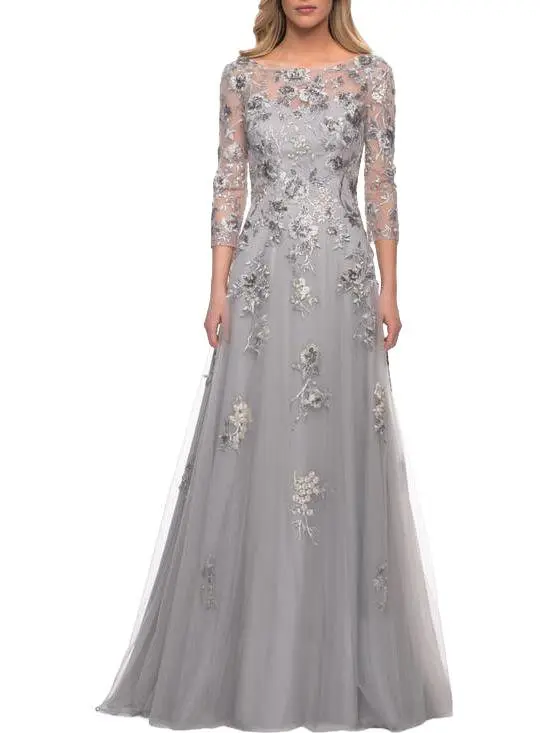 LABOMME Tulle And Lace Gown - Silver