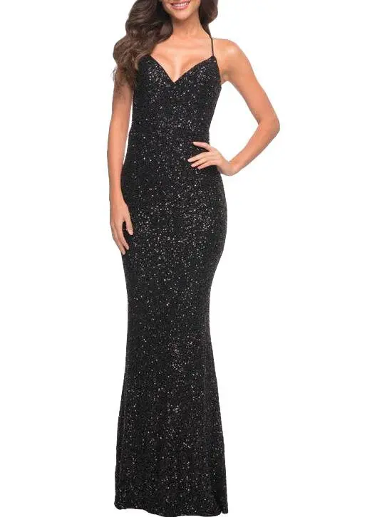 LABOMME Sequin Gown With Open Back - Black