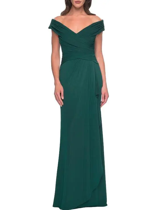 La Femme Long Jersey Off-the-shoulder Gown - Dark Emerald