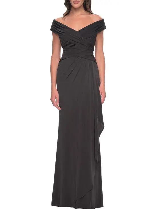 LABOMME Long Jersey Off-the-shoulder Gown - Gunmetal