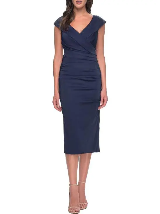 La Femme Pleated Jersey Dress - Navy