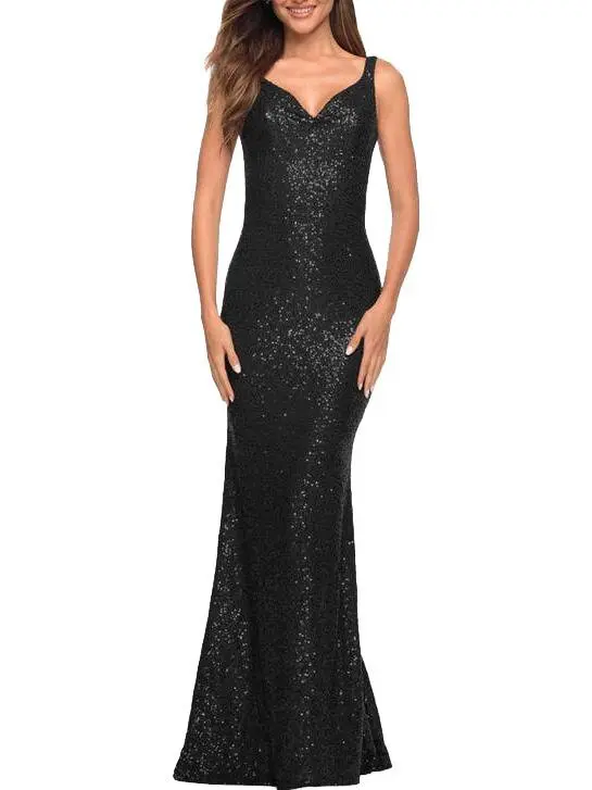 LABOMME Long Sequin Gown With Low Back - Black