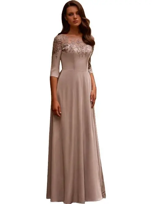 LABOMME Jersey Gown With Lace Neckline - Silver
