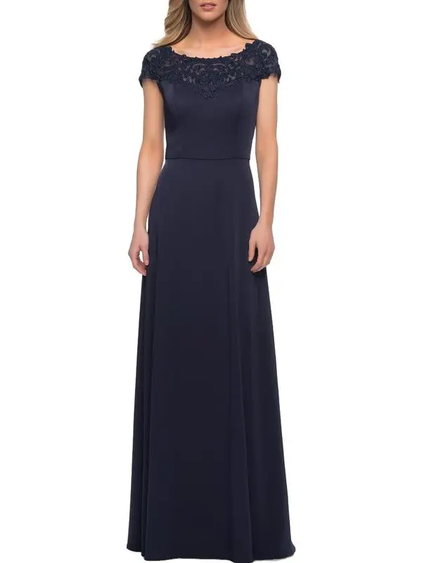 LABOMME Jersey Gown With Lace Top - Navy