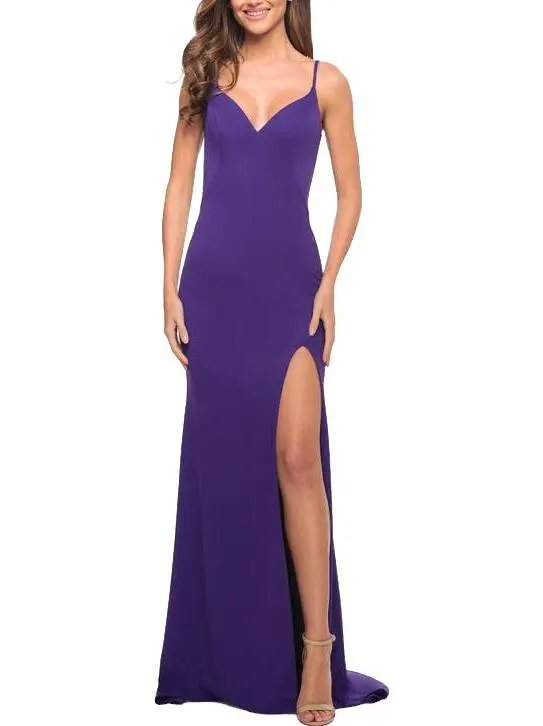 LABOMME Jersey Gown With Slit - Purple