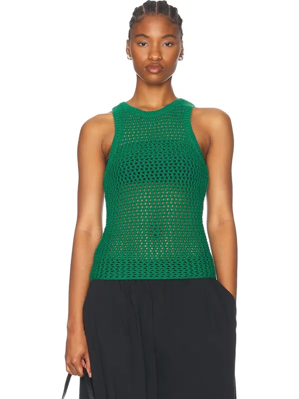 ST. AGNI Cotton Crochet Tank Top - Verde