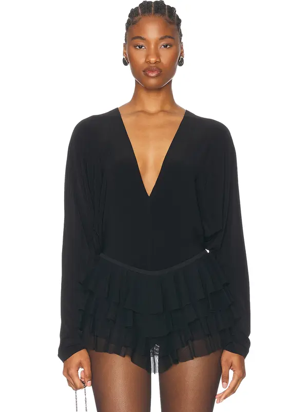 Norma Kamali Dolman V Neck Bodysuit - Black