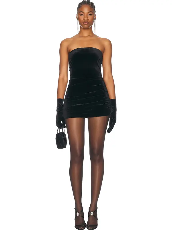 Norma Kamali Strapless Side Drape Pickleball Dress - Black
