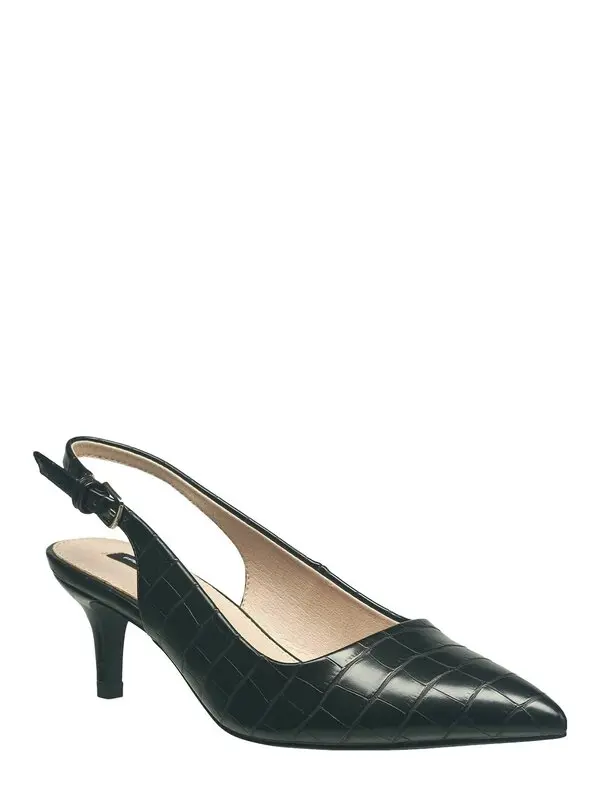 French Connection Quinn Croc Effect Slingback Kitten Heel - Black