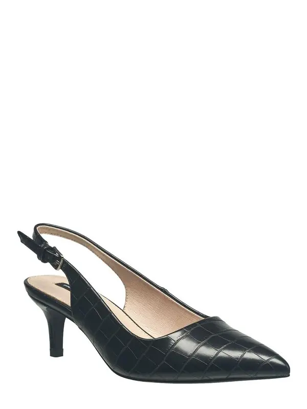 French Connection Quinn Croc Effect Slingback Kitten Heel - Black