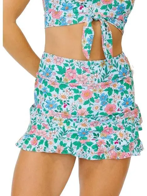 LIME RICKI SWIMWEAR High-waist Skirt With Built-in Bottoms - Trellis Floral