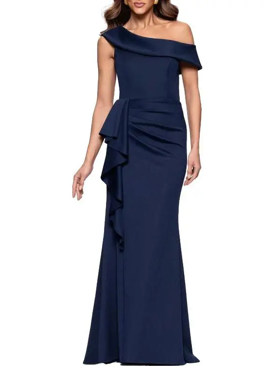 XSCAPE EVENINGS Ruffle One-shoulder Gown - Midnight