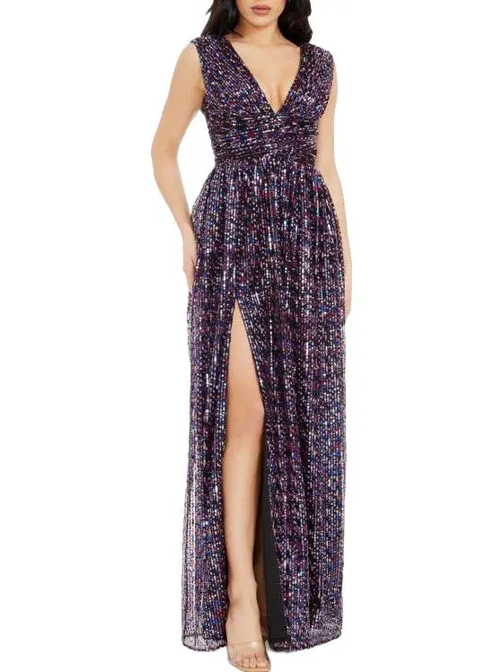Dress The Population Jaclyn Sequin Gown - Dark Magenta Multi