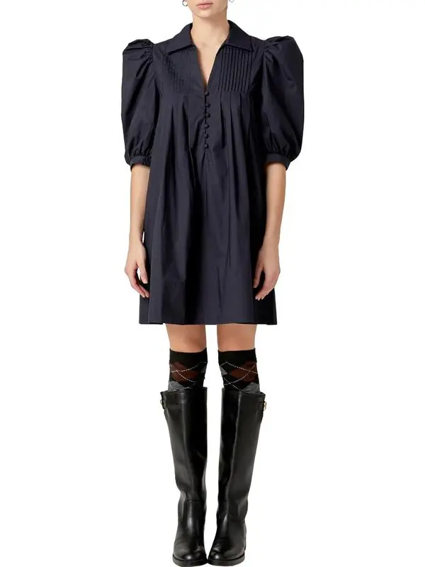 English Factory Pintuck Collar Mini Dress - Navy