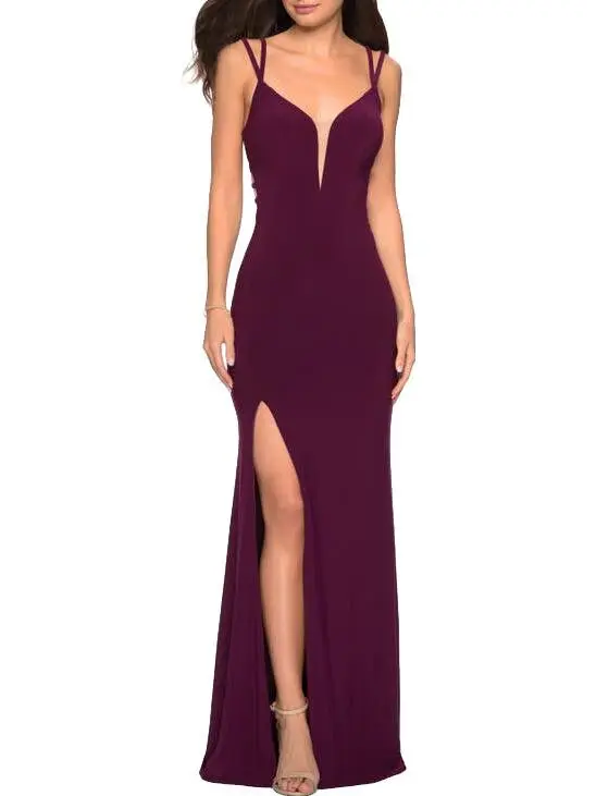 LABOMME Strappy Back Column Gown - Dark Berry