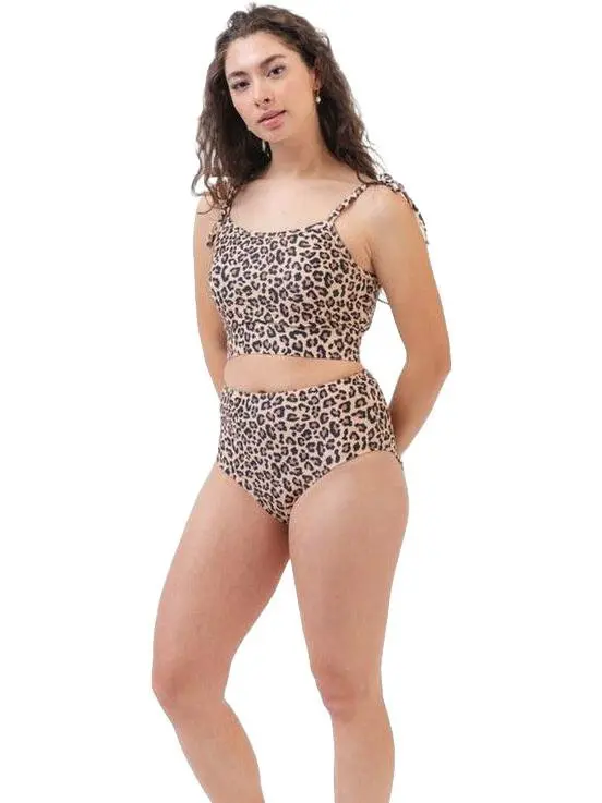 LIME RICKI SWIMWEAR Tie Shoulder Crop Top - Leopard