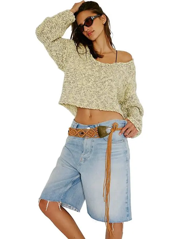 Free People We The Free Montana Denim Bermuda Shorts - Cowgirl Blues Raw Hem