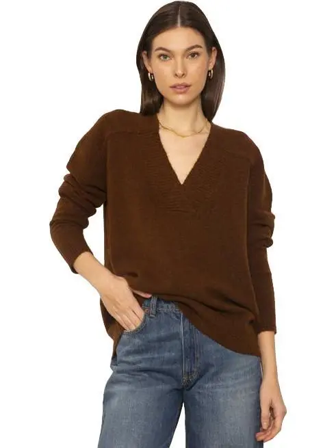 Central Park West Yorke Oversized V-neck Top - Chocolate