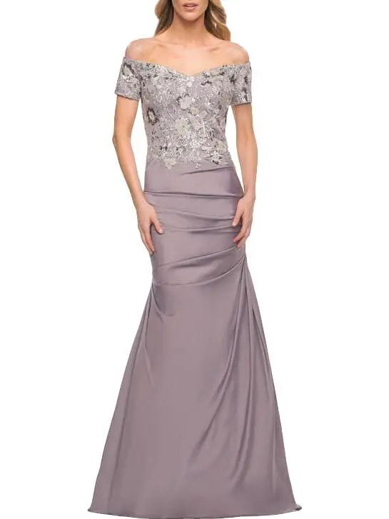 La Femme Off-the-shoulder Mermaid Gown - Silver
