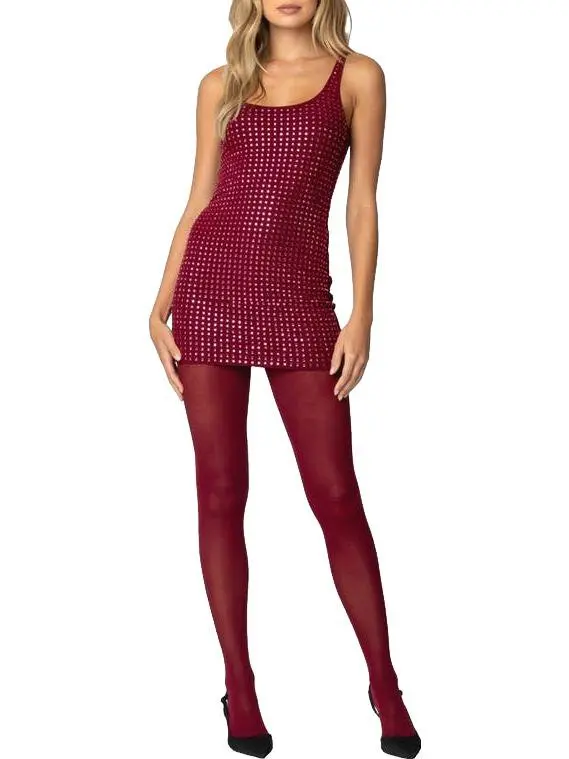 EDIKTED Rhinestone Mesh Minidress - Burgundy