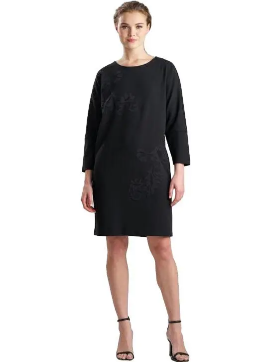 Natori Scuba Crepe Wedge Dress With Embellishment - Black