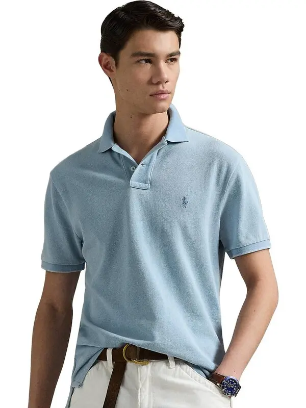 Ralph Lauren Custom Slim Fit Indigo Mesh Polo Shirt - Light Indigo