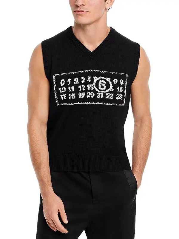 MAISON MARGIELA Jacquard Sleeveless Sweater - Black Jacquard