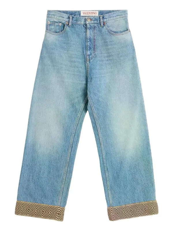 Valentino Garavani Jacquard-hem Jeans - Blue
