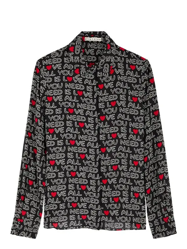 Alice + Olivia X The Beatles Willa Printed Silk Shirt - Black