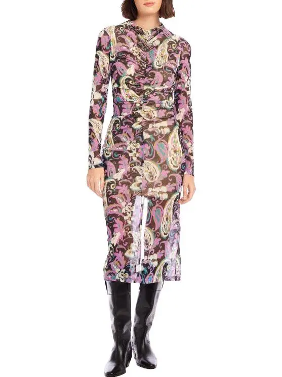 Fifteen Twenty Selena Ruched Long Sleeve Midi Dress - Paisley