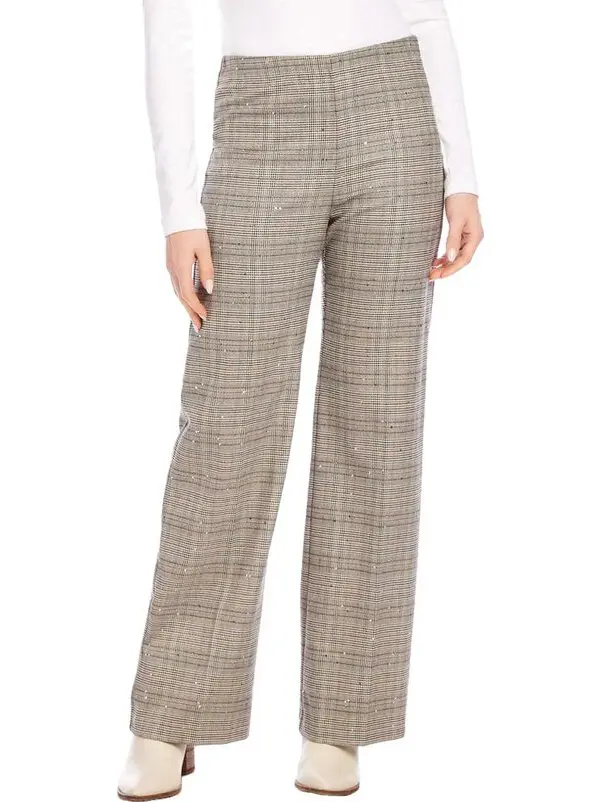 Karen Kane Sequin Straight Leg Pants - Plaid