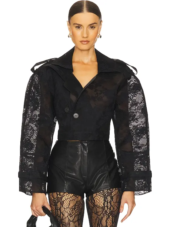 YUHAN WANG Chantilly Lace Biker Jacket - Black